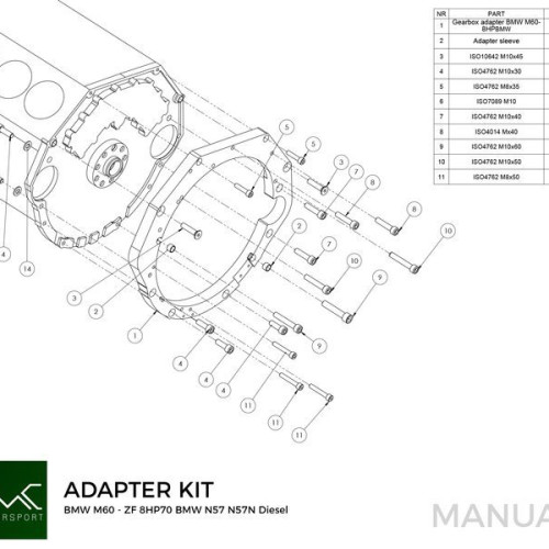 Adapter kit BMW E39 V8 M62 535i 540i - BMW ZF 8HP 8HP70 8HP50 - CYBUL