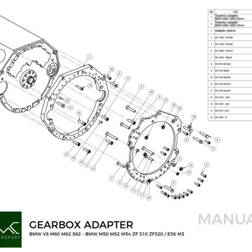 STAGE 1 adapter kit BMW V8 M62 - BMW M57 E46 S54 M3 - 240mm 9.45 - CYBUL
